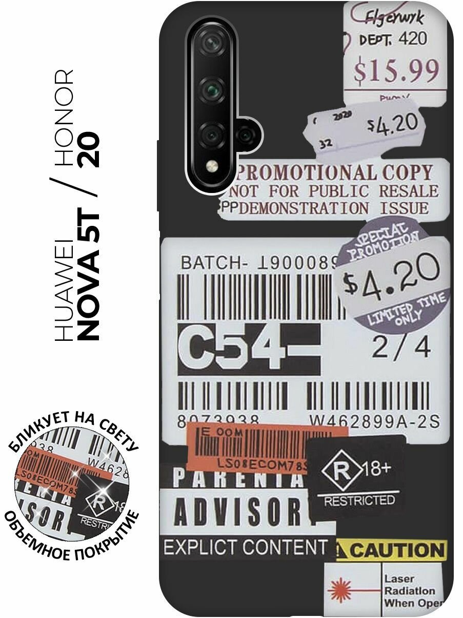Матовый чехол Tag Stickers для Honor 20 / Huawei Nova 5T / Хонор 20 / Хуавей Нова 5Т с 3D эффектом черный
