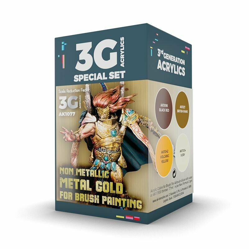 Набор красок AK Interactive Wargame Color Set - Non Metallic Metal Gold (Brush)