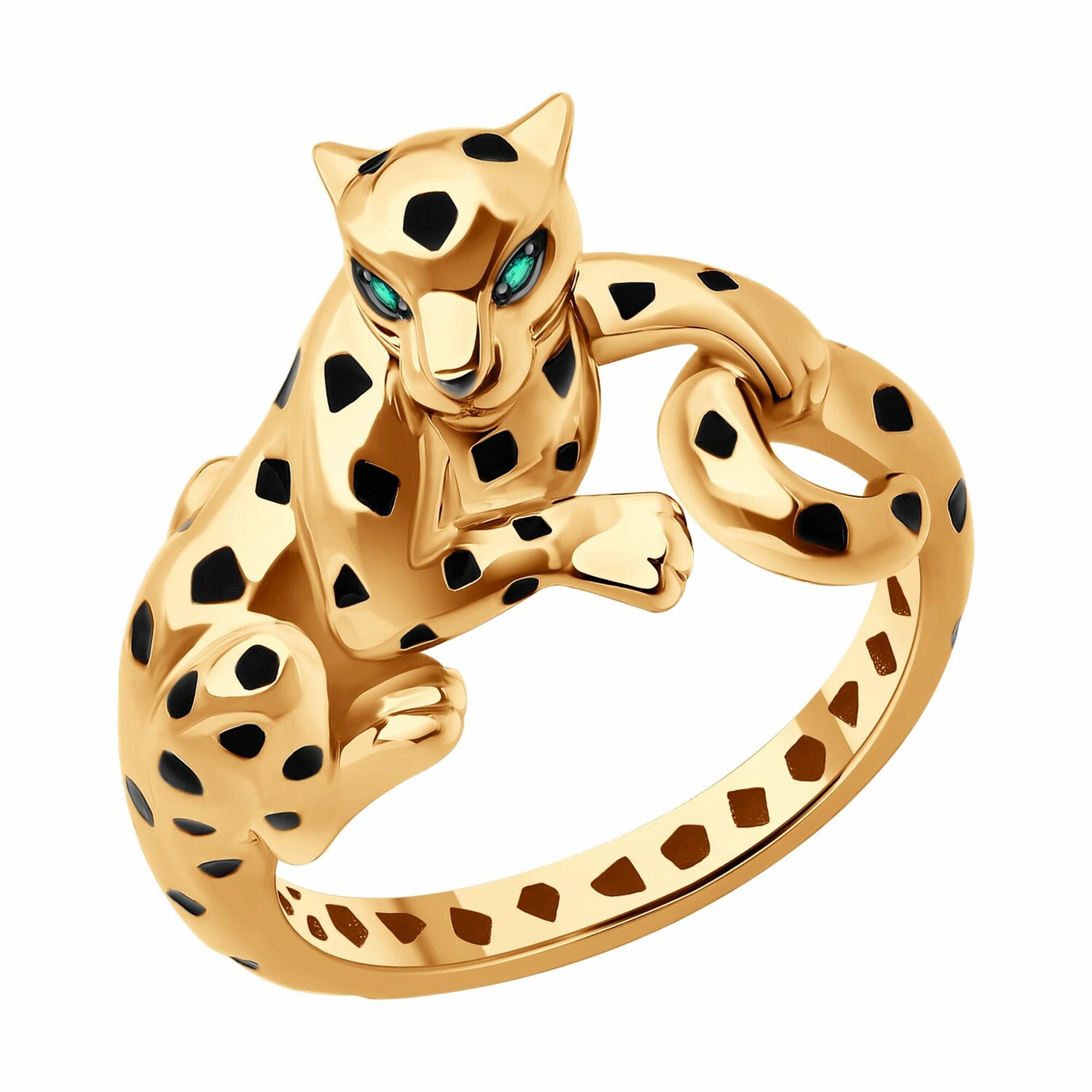 Кольцо, красное золото, 585 проба, эмаль, изумруд