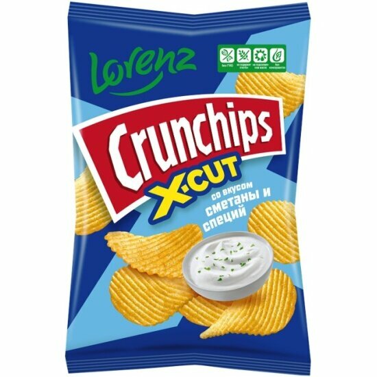 Картофельные чипсы Lorenz Crunchips. X-Cut со вкусом сметаны и специй 130 г