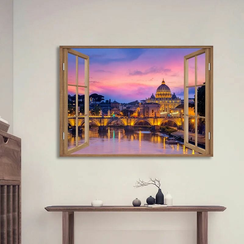 Картина "Вид из окна", Рим, Италия, холст, дерево, на подрамнике, 50x70 см