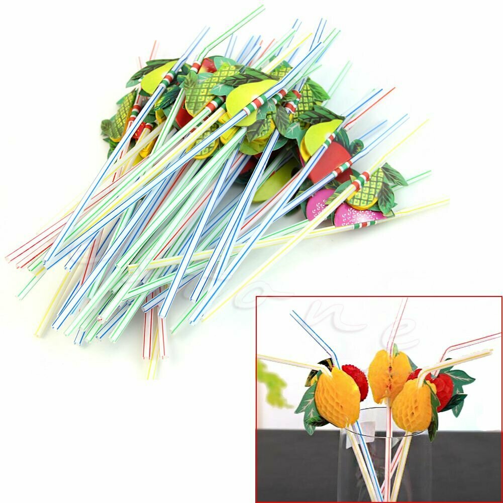 50 шт. 3D фруктовый зонтик, коктейльная соломинка, вечеринка, барбекю, гавайский тематический декор