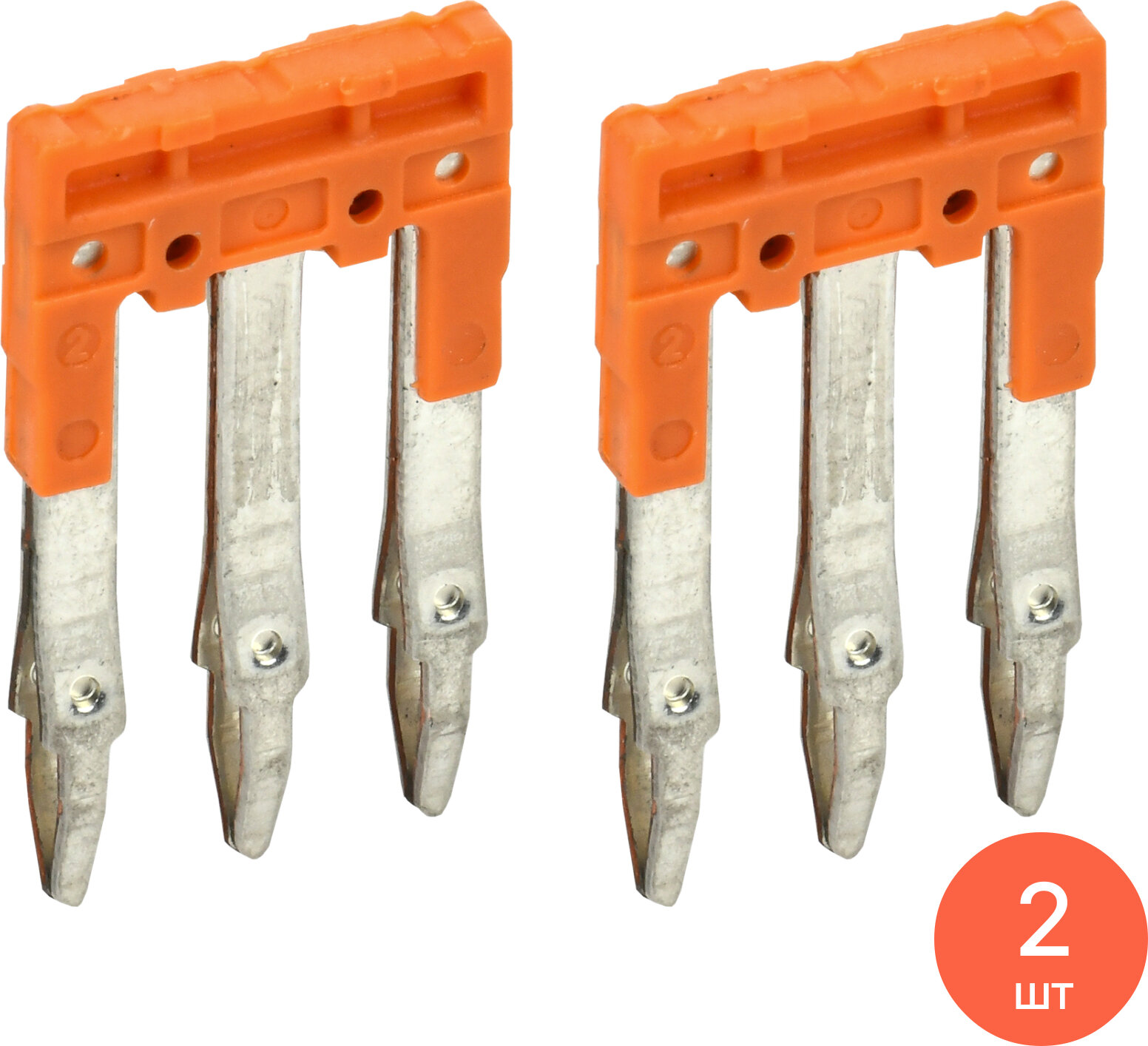 Перемычка для клеммной колодки IEK / ИЭК гребенчатая для CP 2.5мм2, оранжевый, 2 зажима, 3PIN 24А 1000В / электрика (комплект из 2 шт)