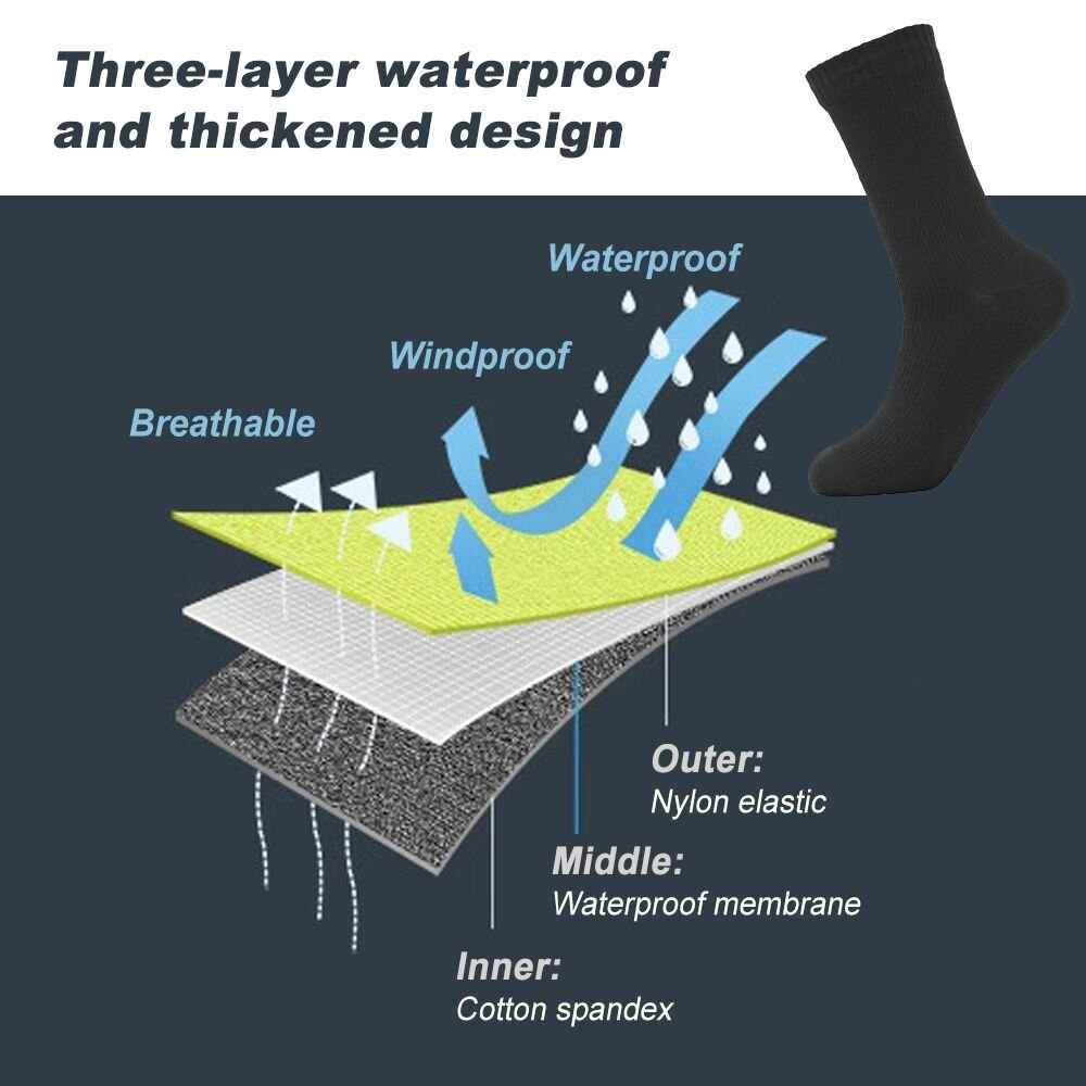 Водонепроницаемые носки для активного отдыха на открытом воздухе для взрослых - дышащие, теплые и водонепроницаемые носки для катания на лыжах, водных видов спорта, пешего туризма, велоспорта -