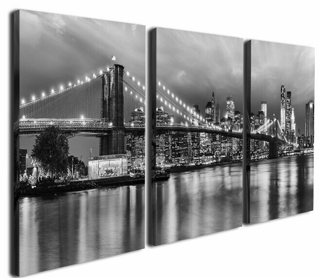 Модульная картина "Бруклинский мост", из 3 модулей, холст, MaskOff, 1 шт.