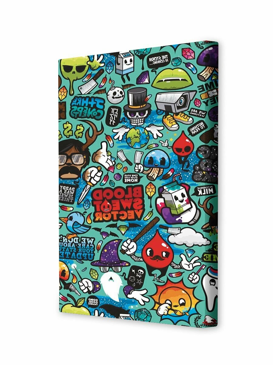 Интерьерная картина на холсте в стиле поп-арт / в лофт / гостиную, наклейки, комикс, хип, в спальню на стену для детей интерьера "Стикеры", 33 х 59 см, MaskOff, 1 шт.