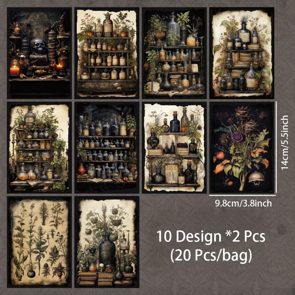 Бумага для скрапбукинга Mr.paper, 20 листов, темный ретро стиль тема замка-призрака с винтажными бабочками и свечами, для коллажей, украшений и декора