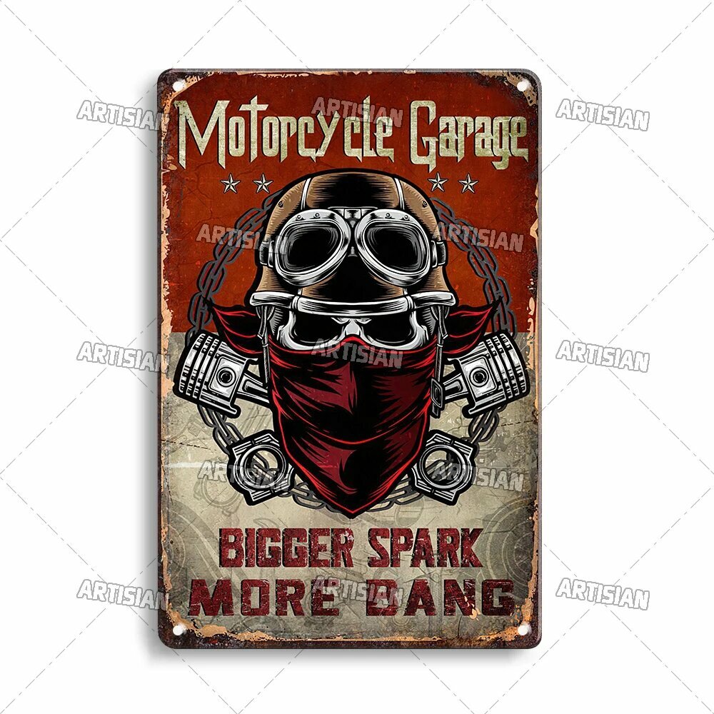 Металлическая вывеска "Motorcycle Garage" MTC-465, бордовый