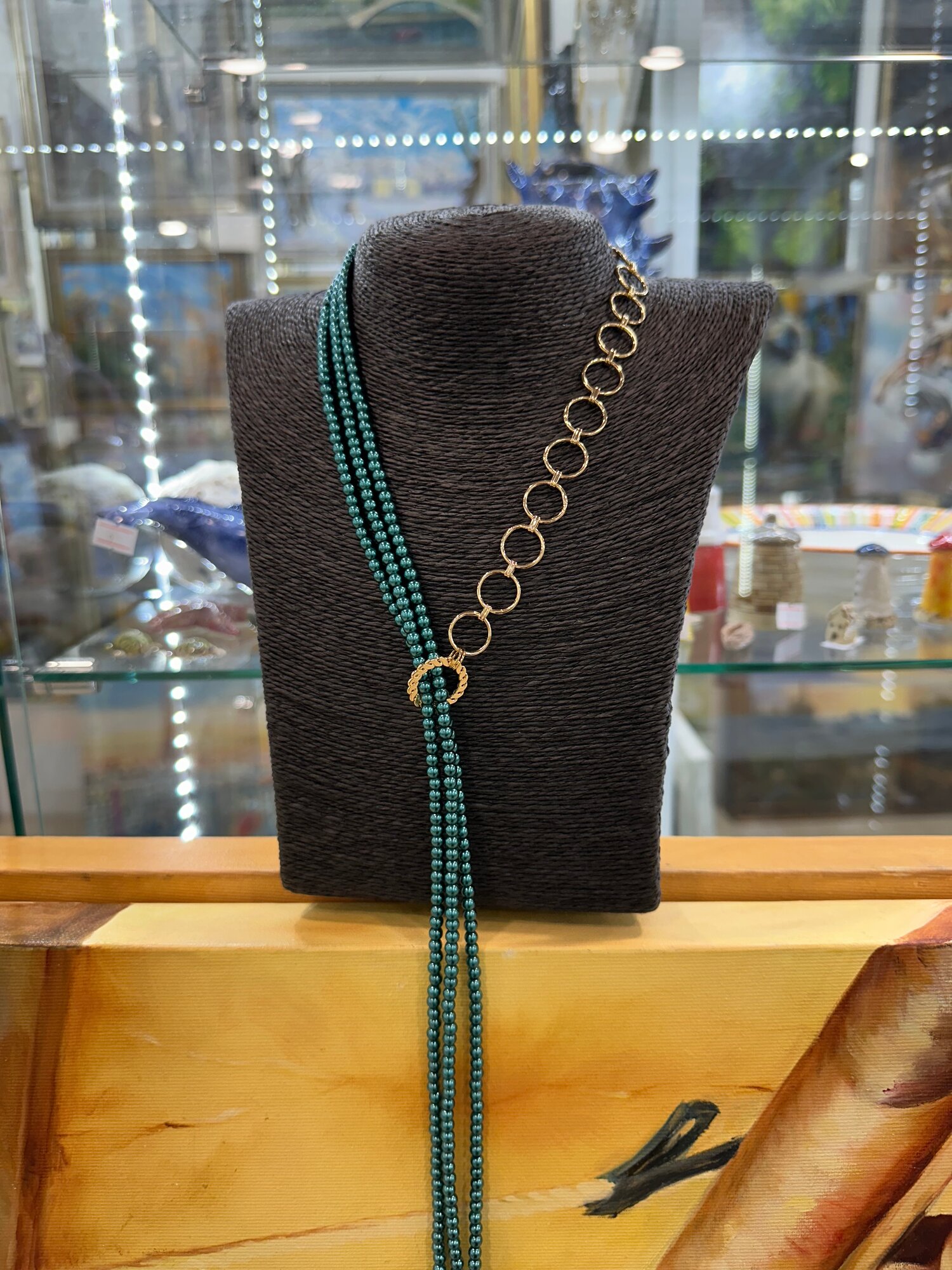 Колье Jewellery by Marina Orlova, жемчуг имитация, длина 73 см, зеленый — фото 1