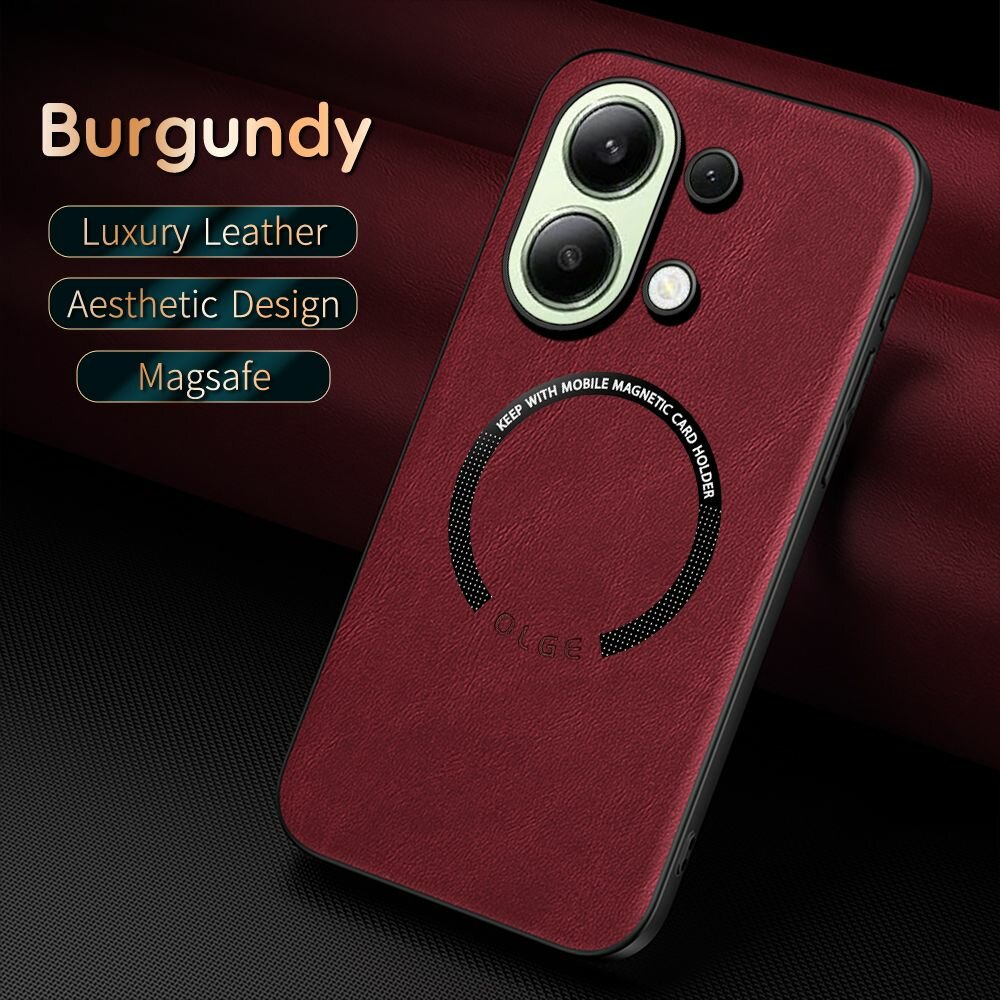 OLGE Роскошная кожаный MagSafe чехол для Redmi Note 13 4G/Редми Нот 13 4G