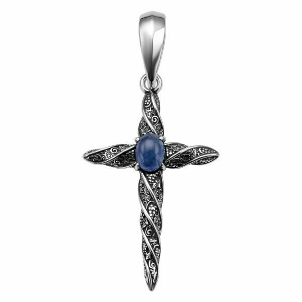 Крестик, серебро, 925 проба, чернение, танзанит