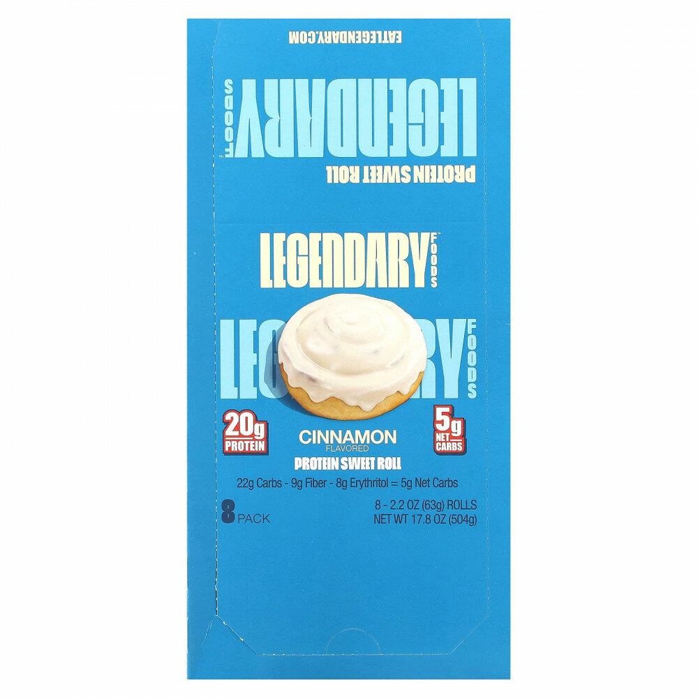 Legendary Foods, протеиновая булочка, корица, 8 шт. по 63 г (2,2 унции)