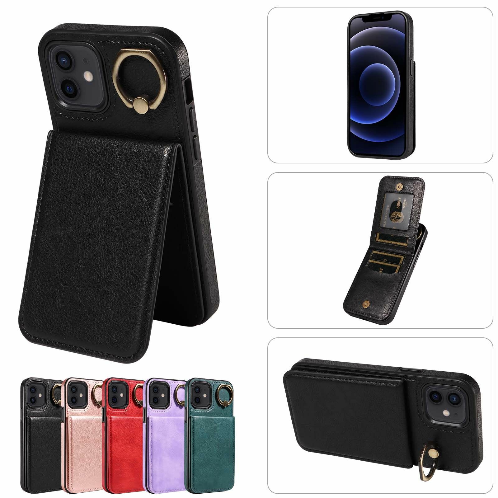YIKATU Кожаный чехол для Apple iPhone 12/ iPhone 12 Pro (Айфон 12/ Айфон 12 Про) с карманом/держателем для карт/подставкой-кольцом, вертикальная/горизонтальная стойка
