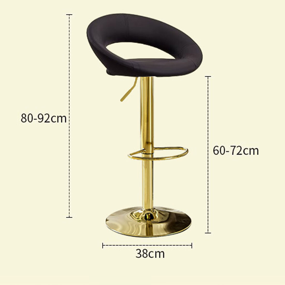 Круглый барный стул с регулировкой высоты Balance Enigma (черный, золотая ножка)