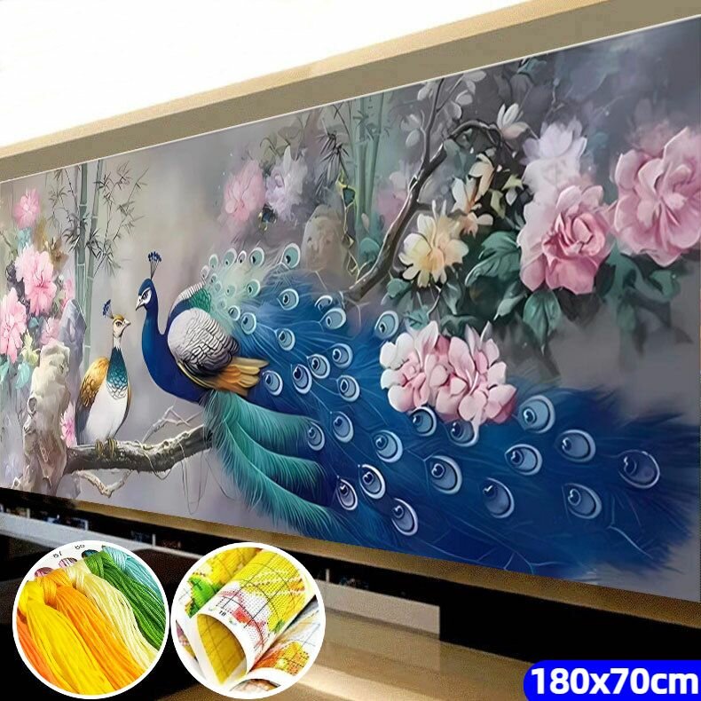 Набор для вышивания крестом, вышивка крестиком Павлин, 11CT 180 x 70cm, полная зашивка (без подрамника, без рамки)