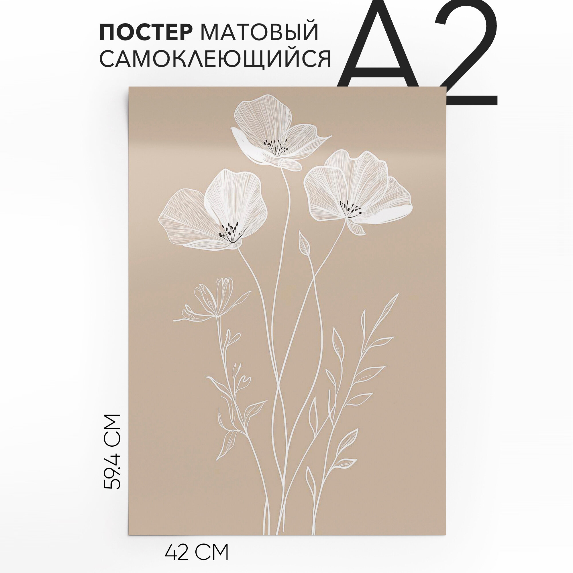 Интерьерные постеры на стену, детский, большой A2 Цветы, влагостойкий, для декора