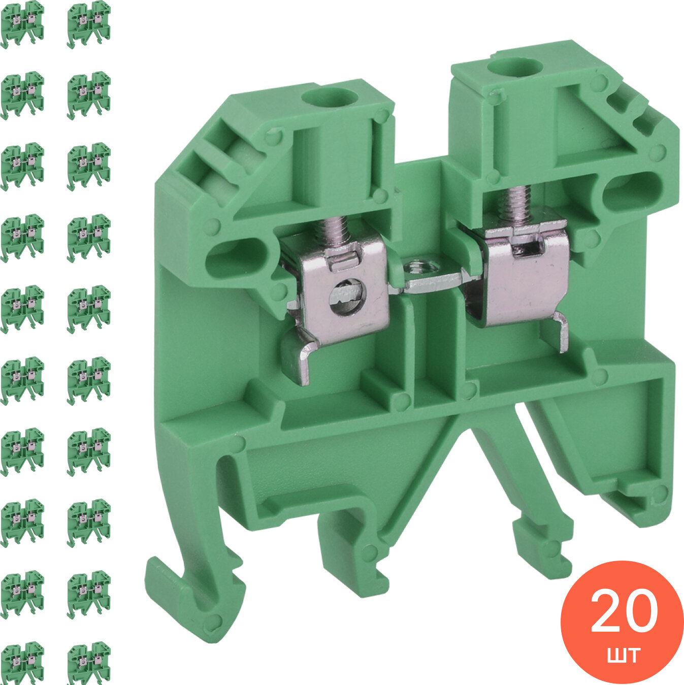 Клемма для проводов IEK / ИЭК КВИ-2.5мм2 винтовая, корпус огнестойкий полиамид, зеленый, 40.6х6.2мм, 1шт. / зажим (комплект из 20 шт)