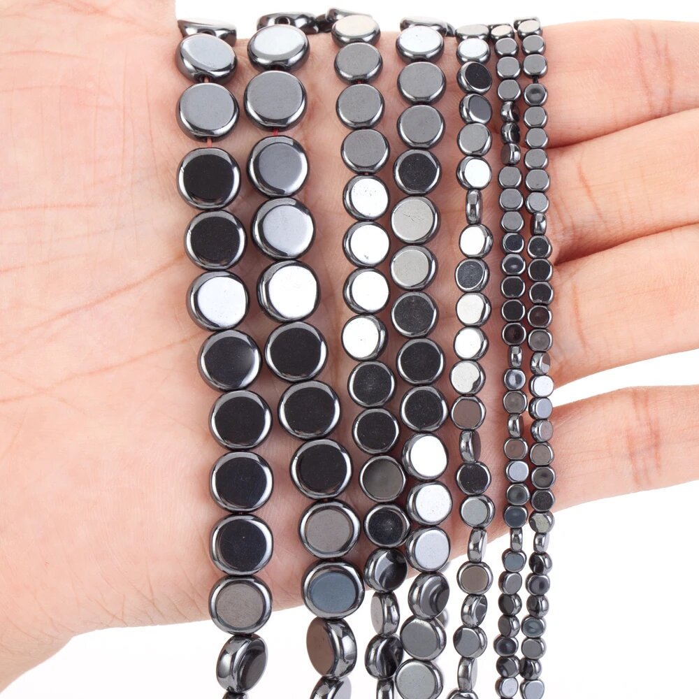 Бусины из черного гематита Vidasny Черный, 8mm Flat Round 52pcs