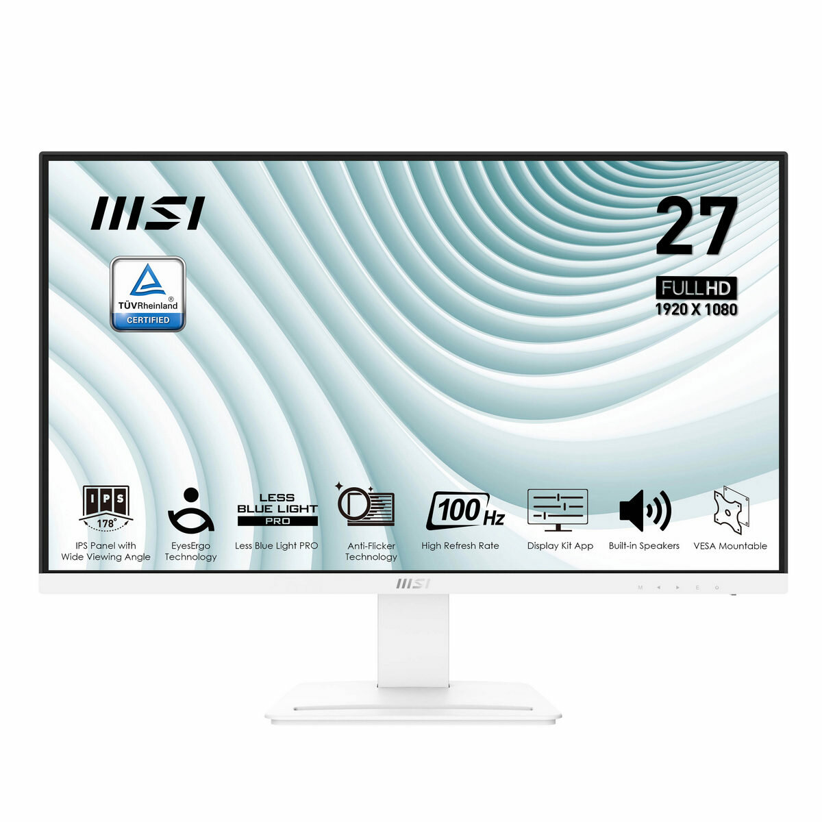 Монитор 27" MSI PRO MP273AW || IPS, 1920x1080, 100Hz, 4ms, 300сd/m, 1000:1, | VGA, HDMI(1.4b), DP(1.2a) | ExPSU, Speakers, Vesa 75, White уц-2-5