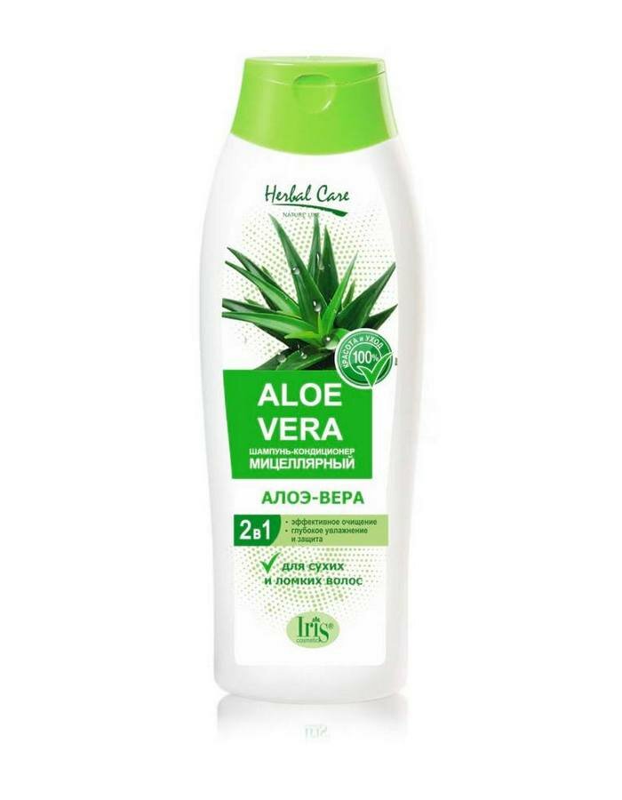 Iris Cosmetic Herbal Care - Aloe Vera Шампунь-кондиционер мицеллярный 2 в 1 "алоэ-вера" для сухих и ломких волос 400 мл.
