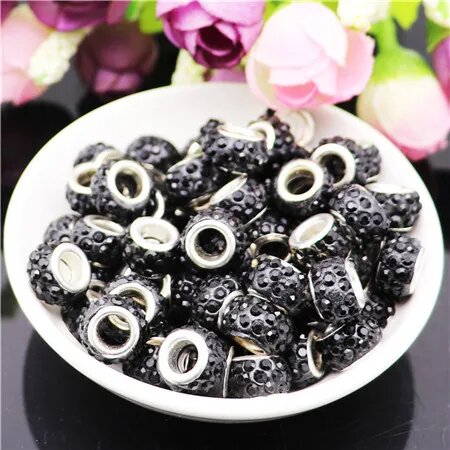 Бусины IrisDream стеклянные разноцветные с большим отверстием 20 шт Черный, Black