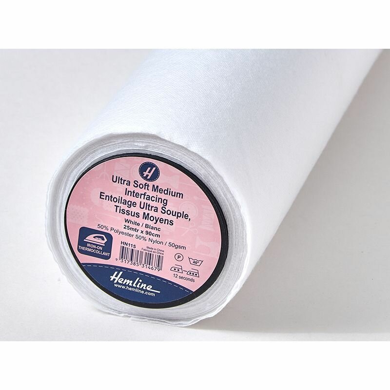 Флизелин HEMLINE Ультрамягкий, тонкий, с односторонним клеевым покрытием, белый, 25 м