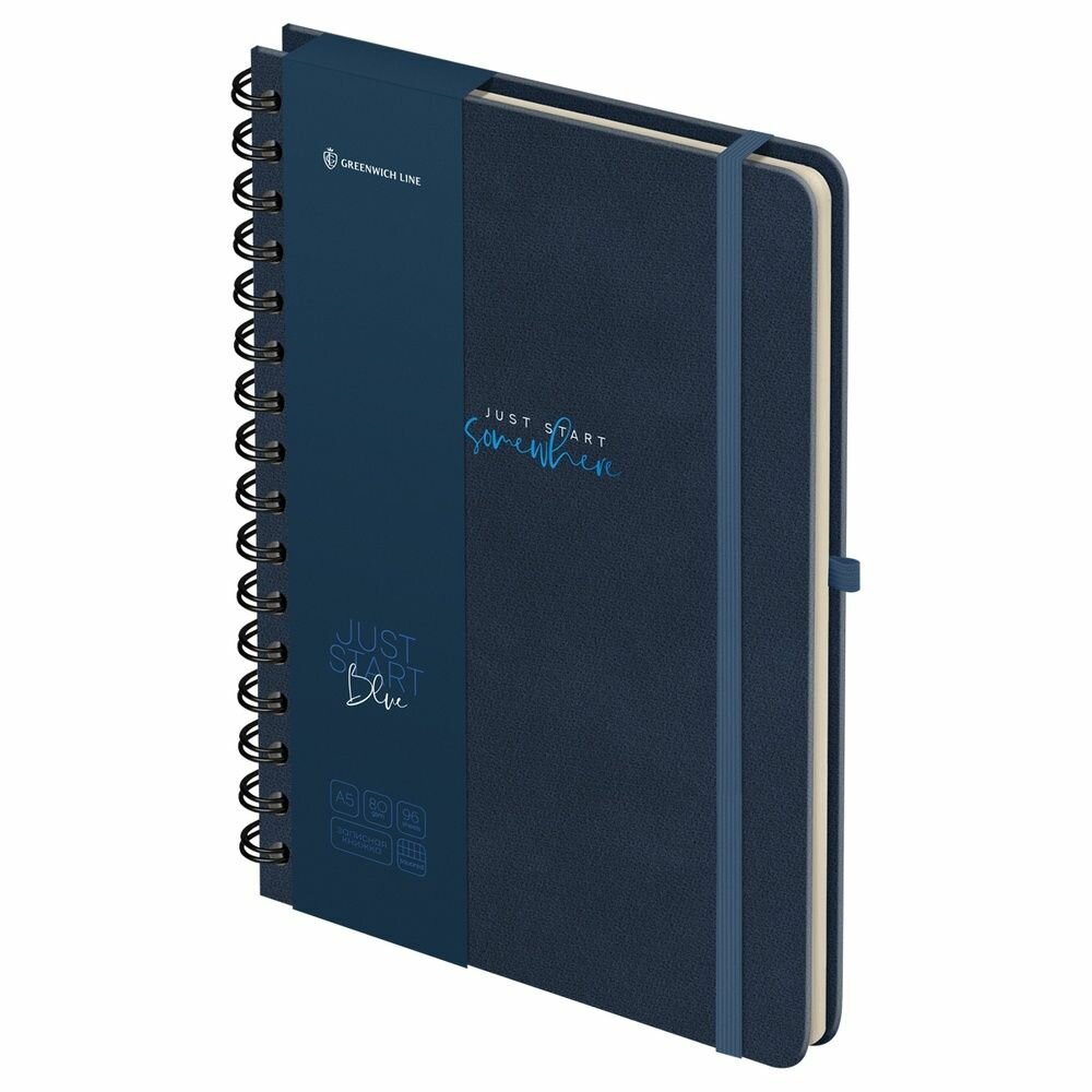 Записная книжка Greenwich Line "Just start. Blue", А5 96 листов, кожзам, на гребне, твердая обложка, тиснение фольгой, с петлей для ручки (NA5с_51432)
