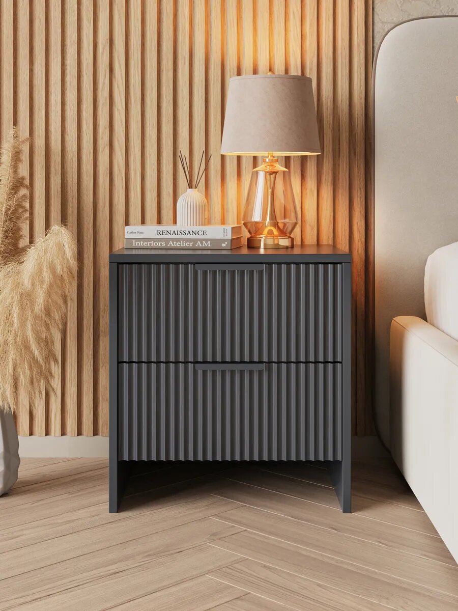 Тумба прикроватная МФ ООО "Волна-450", ЛДСП, 2 выдвижных ящика, серо- графитовая