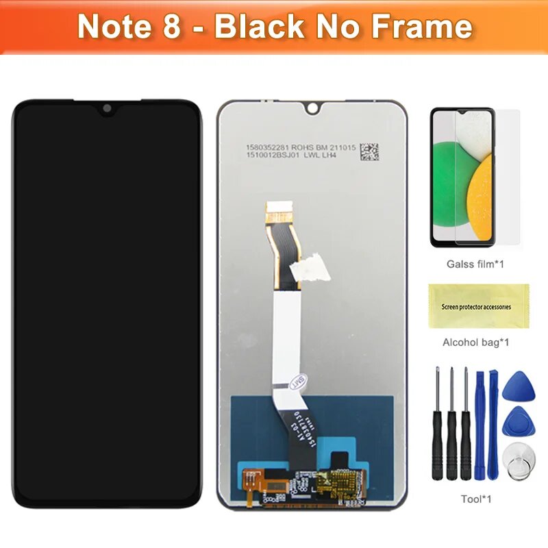 ЖК-дисплей 6,3 'для Xiaomi Redmi Note 8, для Redmi Note8, M1908C3JH, M1908C3JG, сменный сенсорный экран с цифровым преобразователем в сборе Black NO Frame
