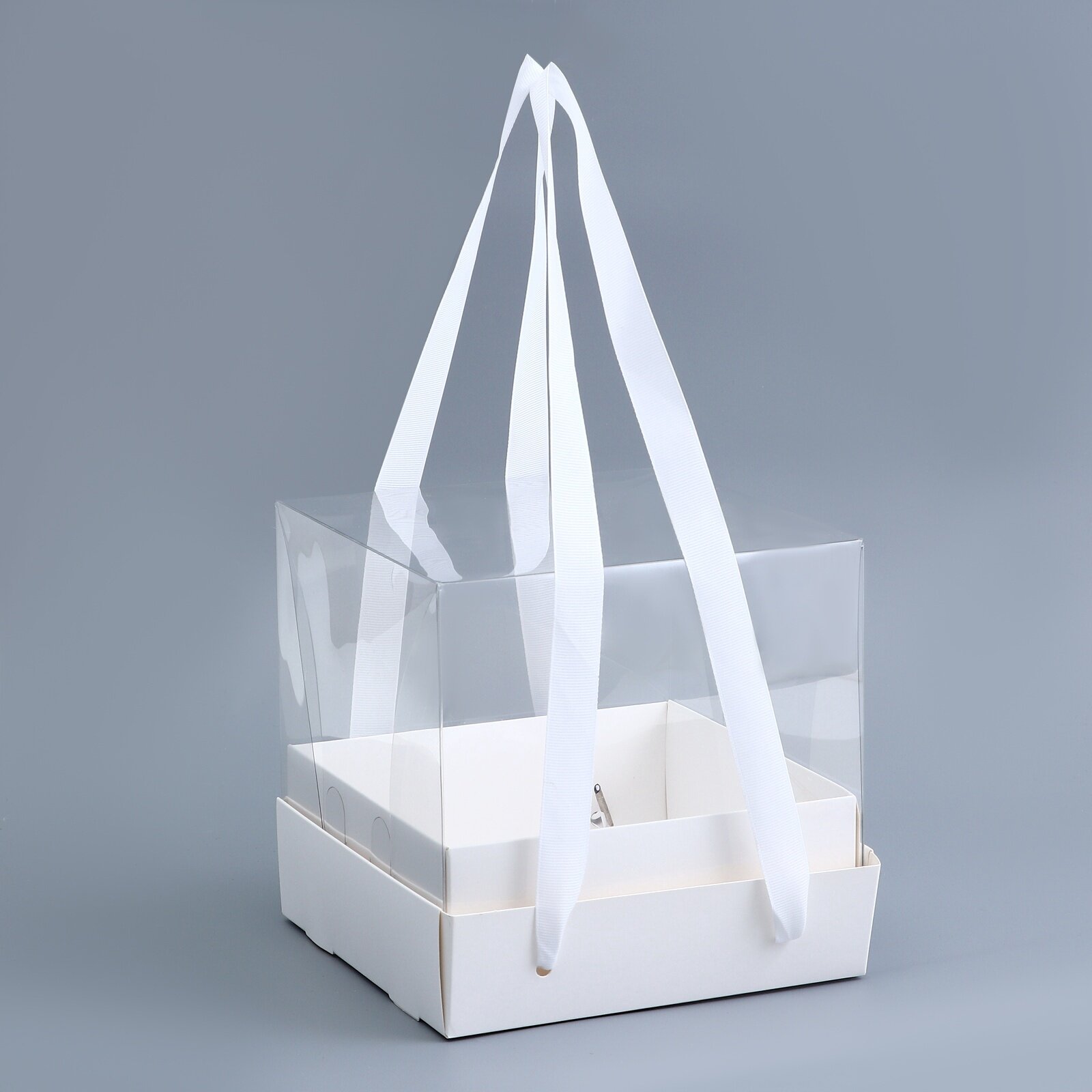 Подарочная коробка Upak Land, для торта, с прозрачной крышкой, 17x17x15 см, белая