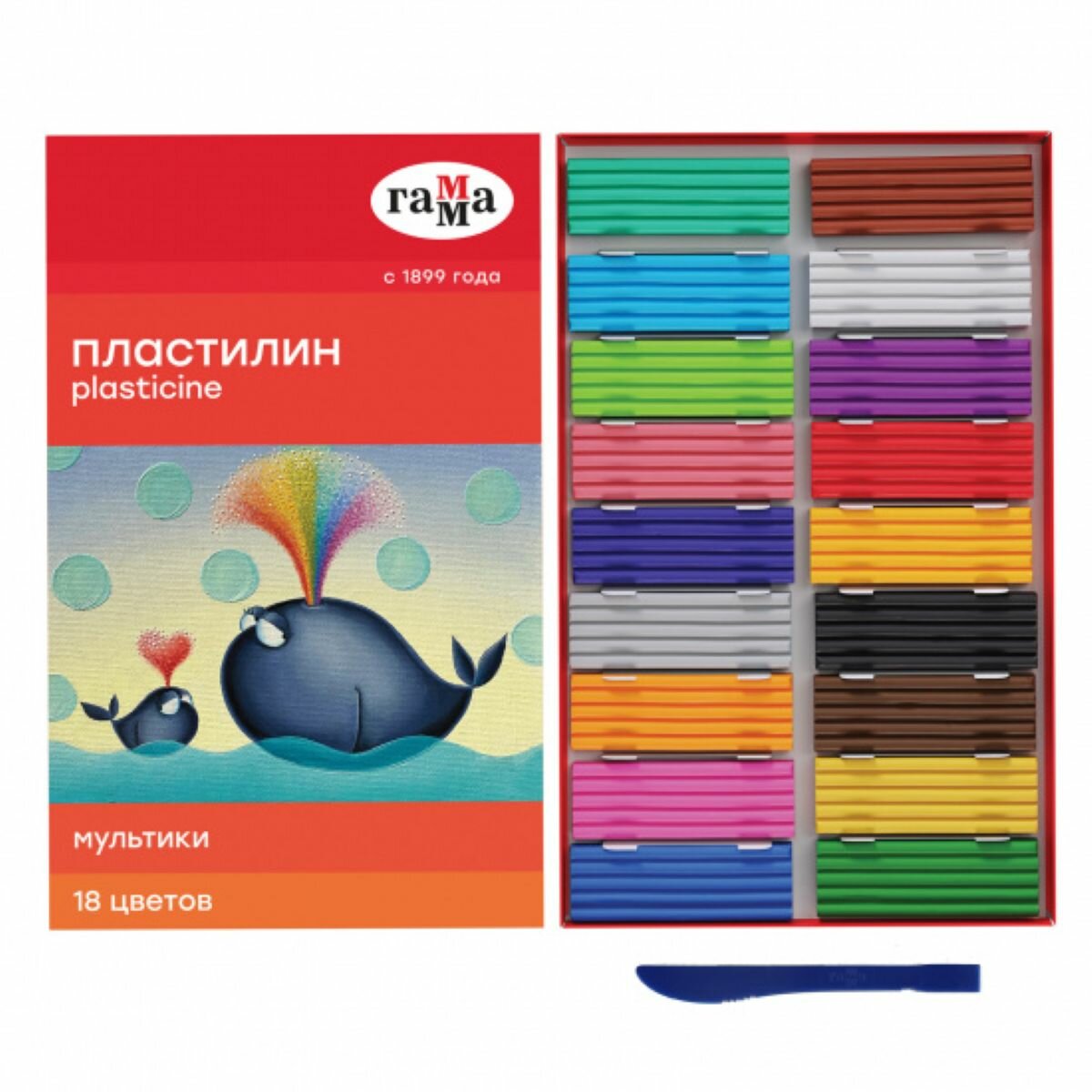 Пластилин классический гамма Мультики 18 цветов 360г, со стеком