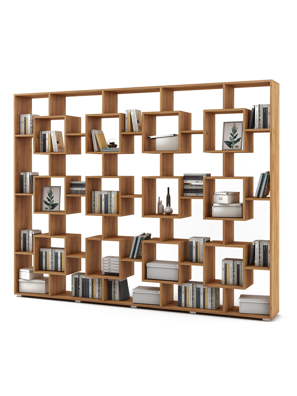 Стеллаж деревянный для книг, документов и игрушек "Квадро 4", открытый, современный стиль, 243,2x28х190,2 см