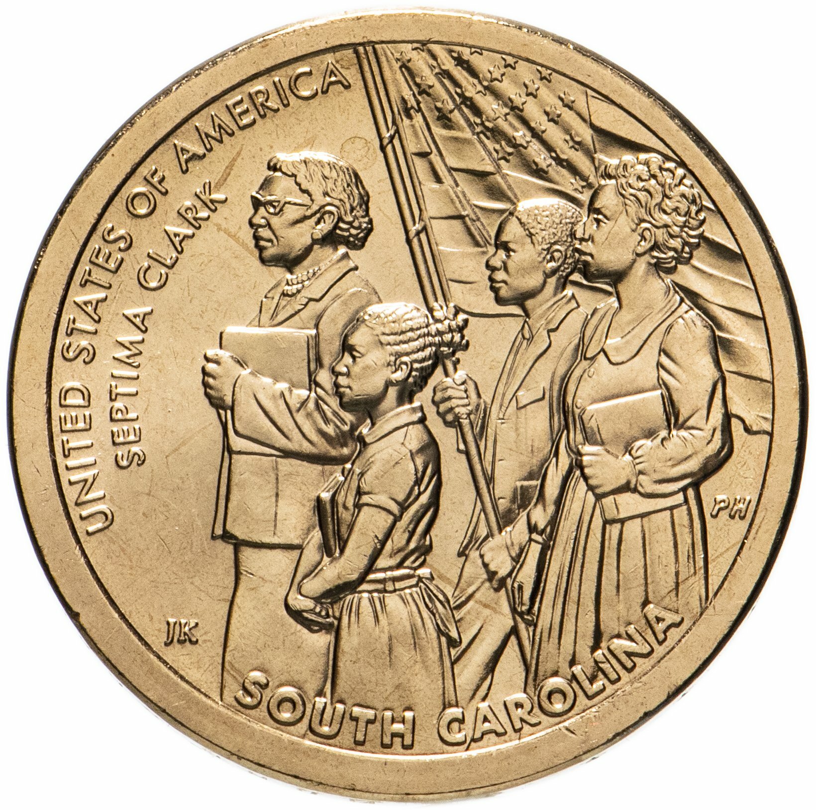 США 1 доллар dollar 2020 D "Американские инновацииСептима Кларк" Южная Каролина", Медь с марганцево-латунным покрытием, в сохранности UNC