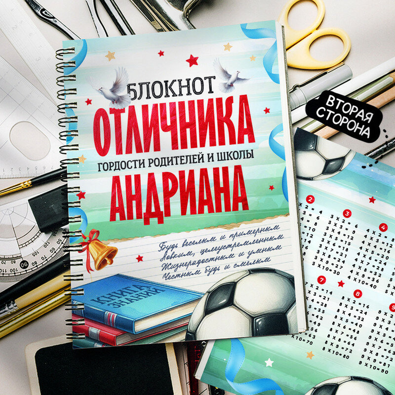 Блокнот Отличника, гордости родителей и школы - Андриана; А6, на кольцах