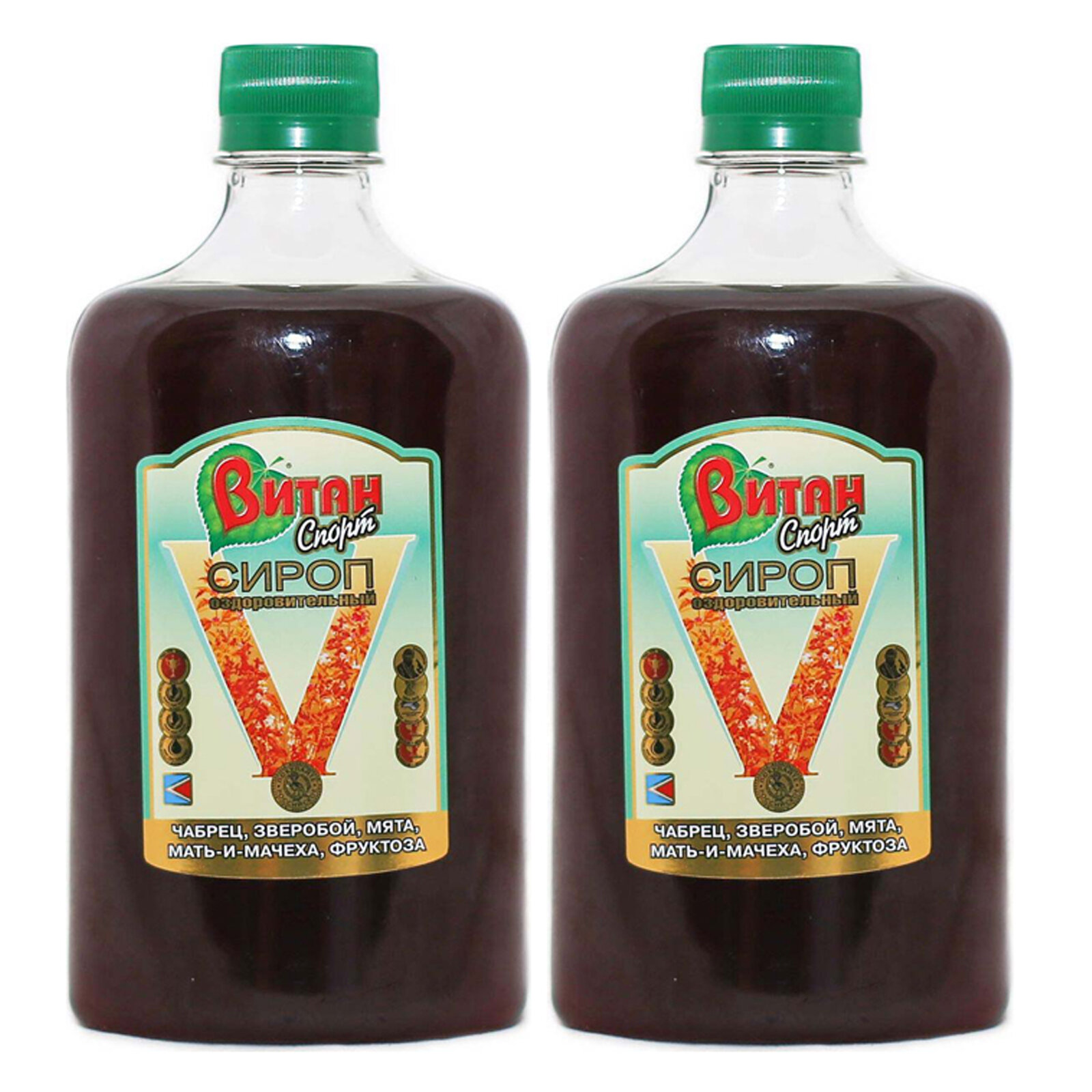 Сироп Витан-спорт, на фруктозе, с экстрактом мяты, чабреца, зверобой, мать-и-мачехи, 250 мл х 2 шт