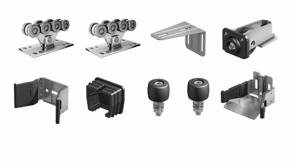 Комплектующие для откатных ворот со стальными роликовыми опорами Alutech SGN-01 (без балки)