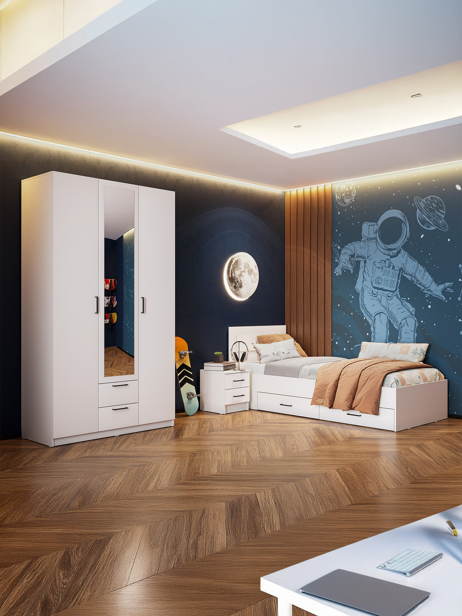 ARNIKA Комплект мебели для детской Бали белый, шкаф, кровать, тумба