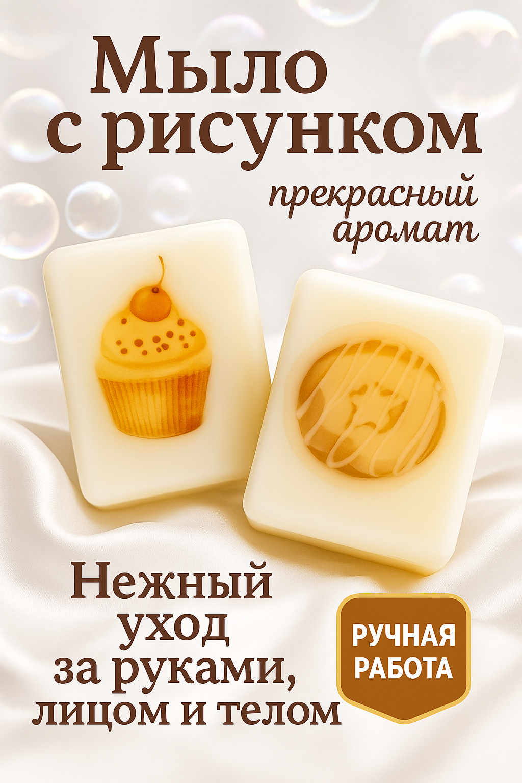 Твердое мыло "Кондитерские сюжеты", для всей семьи, с ароматом французского печенья, 75г