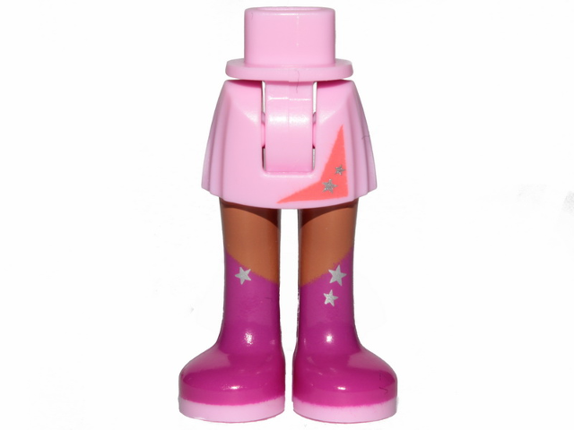 Mini Doll Hips and Skirt, Medium Nougat Legs and Long Magenta Boots with Silver Stars Pattern - Thick Hinge, 92252c00pb025 Bright Pink U