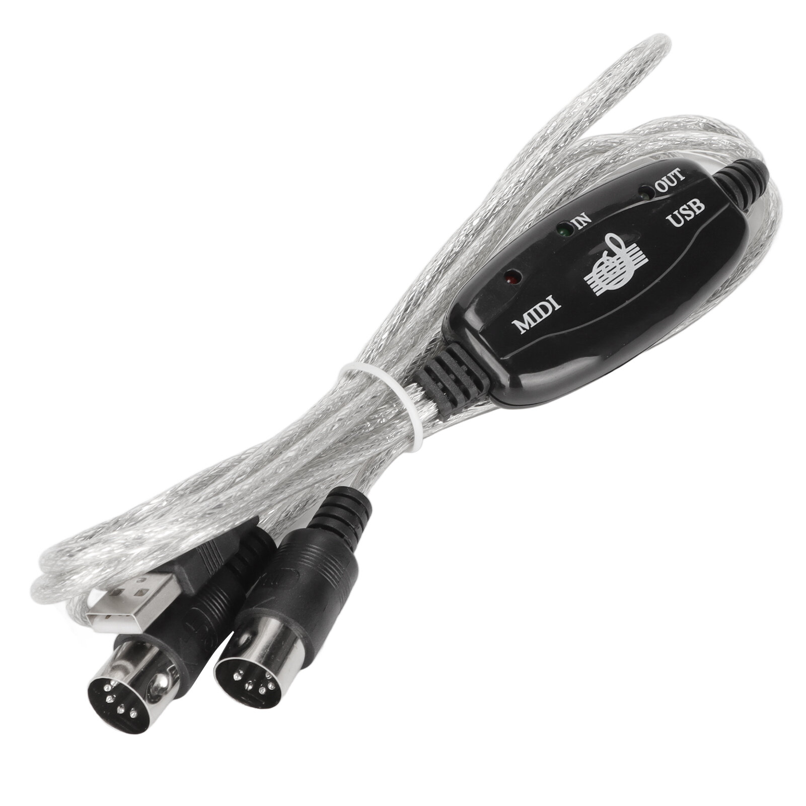 MIDI-USB кабель, приблизительно 2,2 ярда в длину, 16 каналов, интерфейс для ПК, светодиодный индикатор питания (вход/выход).