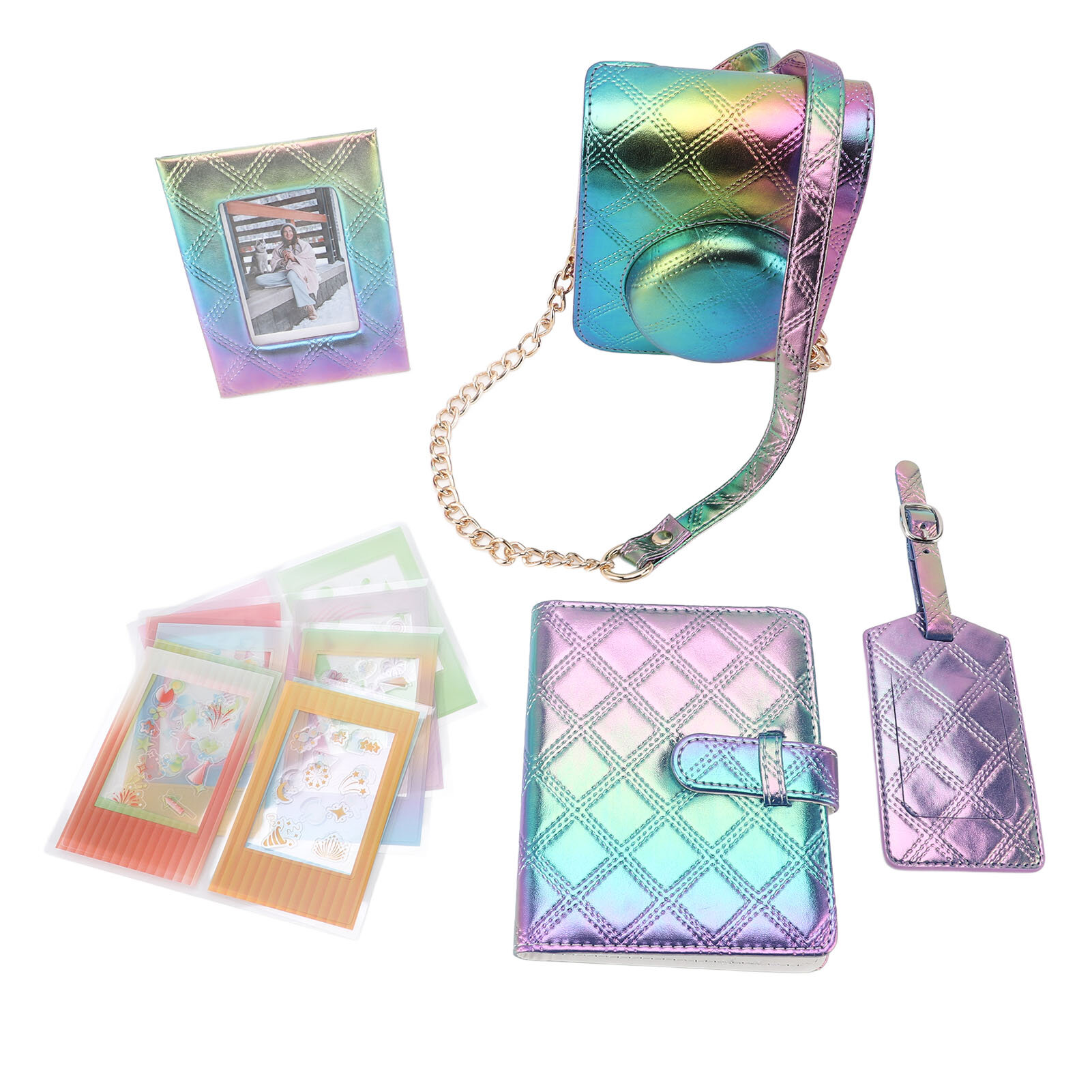 Защитный чехол квадратный клетчатый вышитый нитью PU кожаная сумка с фотоальбомом фоторамка посадочный талон оболочка фоторамка наклейки для Mini12 фиолетовый синий
