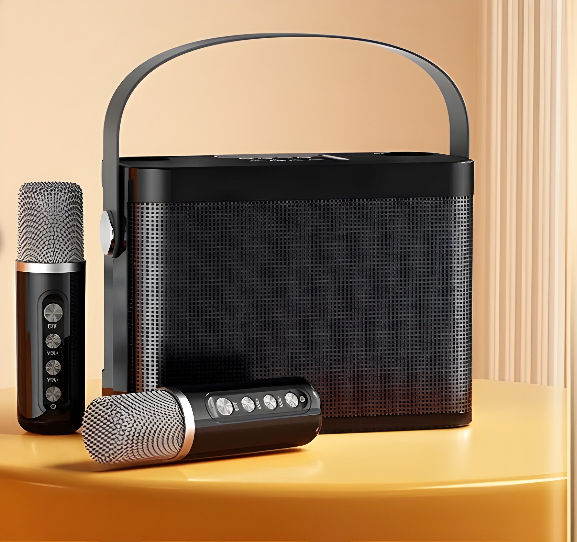 Караоке-система KTV Audio All-in-One для пения в караоке, два микрофона, портативная версия (черная)