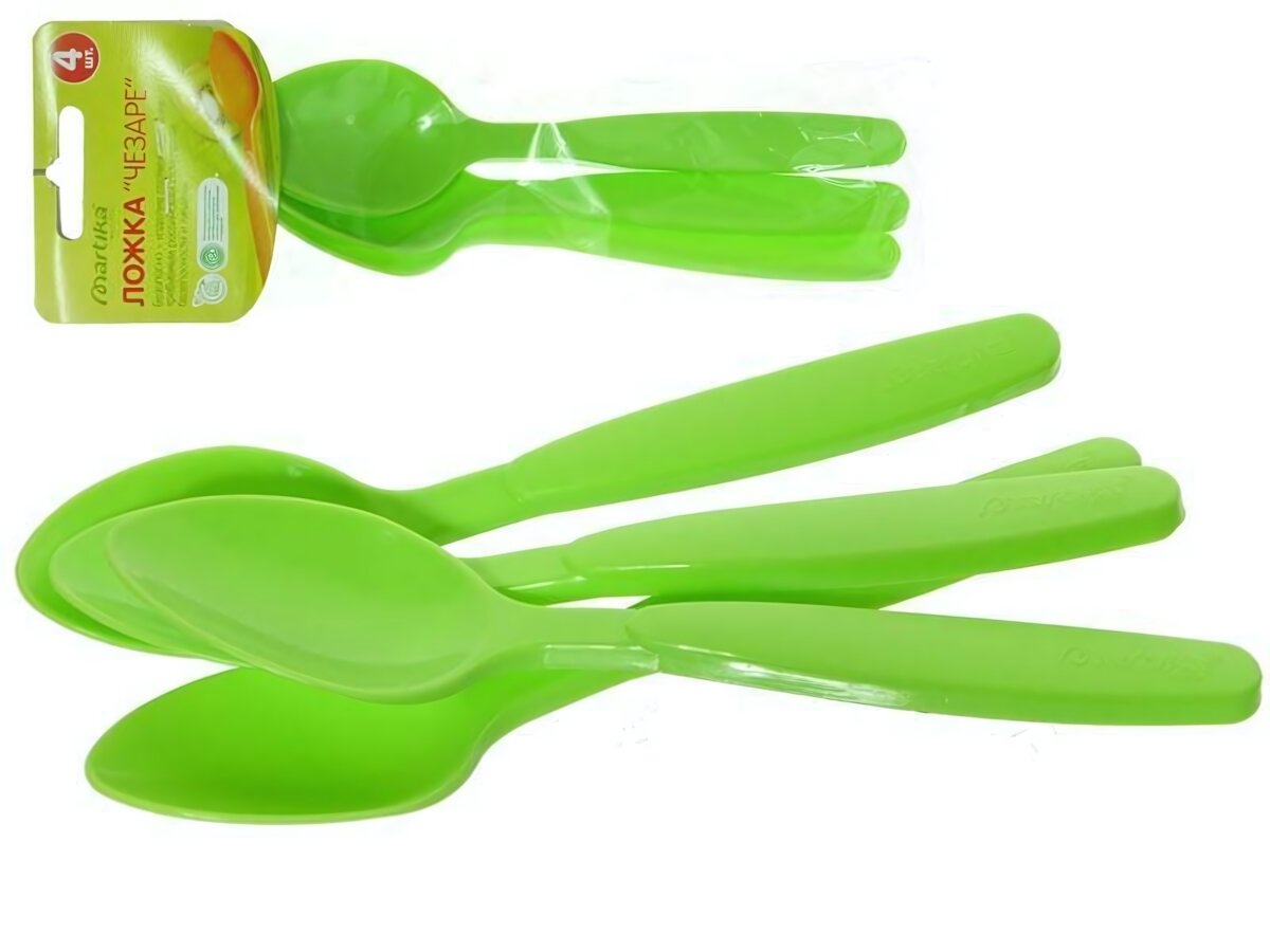 Набор пластиковых ложек 'Чизар' 4 шт, ярко-зеленые, для пикника и детей от 4 месяцев