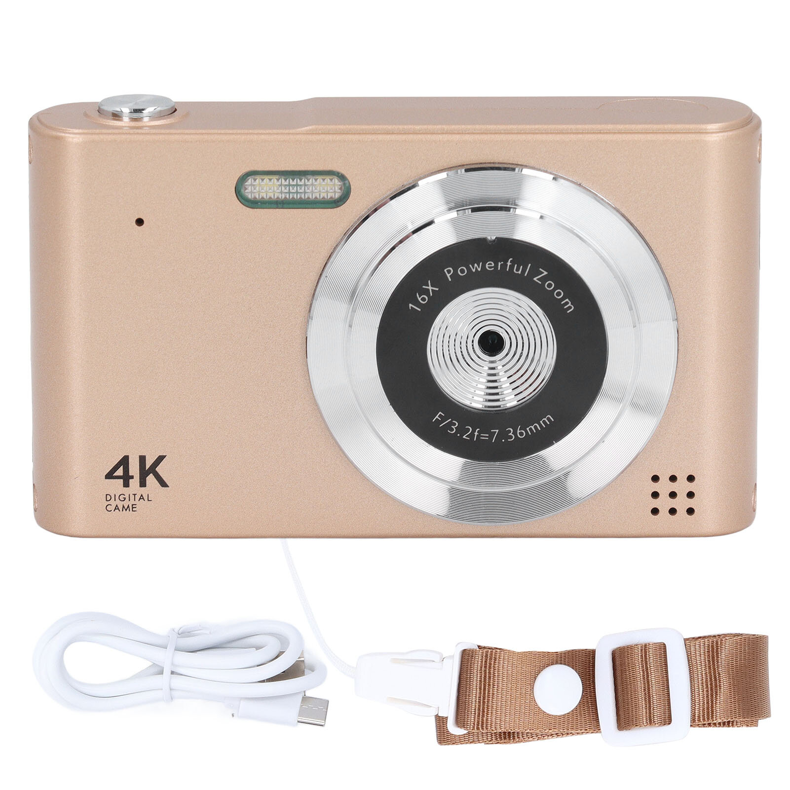 Винтажная цифровая HD-камера 4K 2,4 дюйма 48 МП 16-кратный зум, защита от дрожания, для фото- и видеосъемки, путешествий, золотистый цвет.