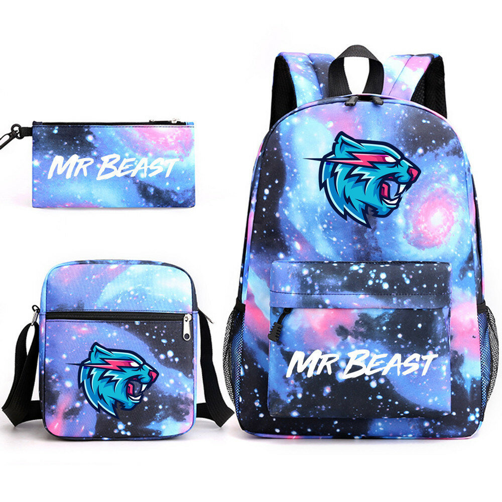 Стильный набор из трех сумок "Кот с молнией" Mr Beast, идеальный для школьных мероприятий, стиль B