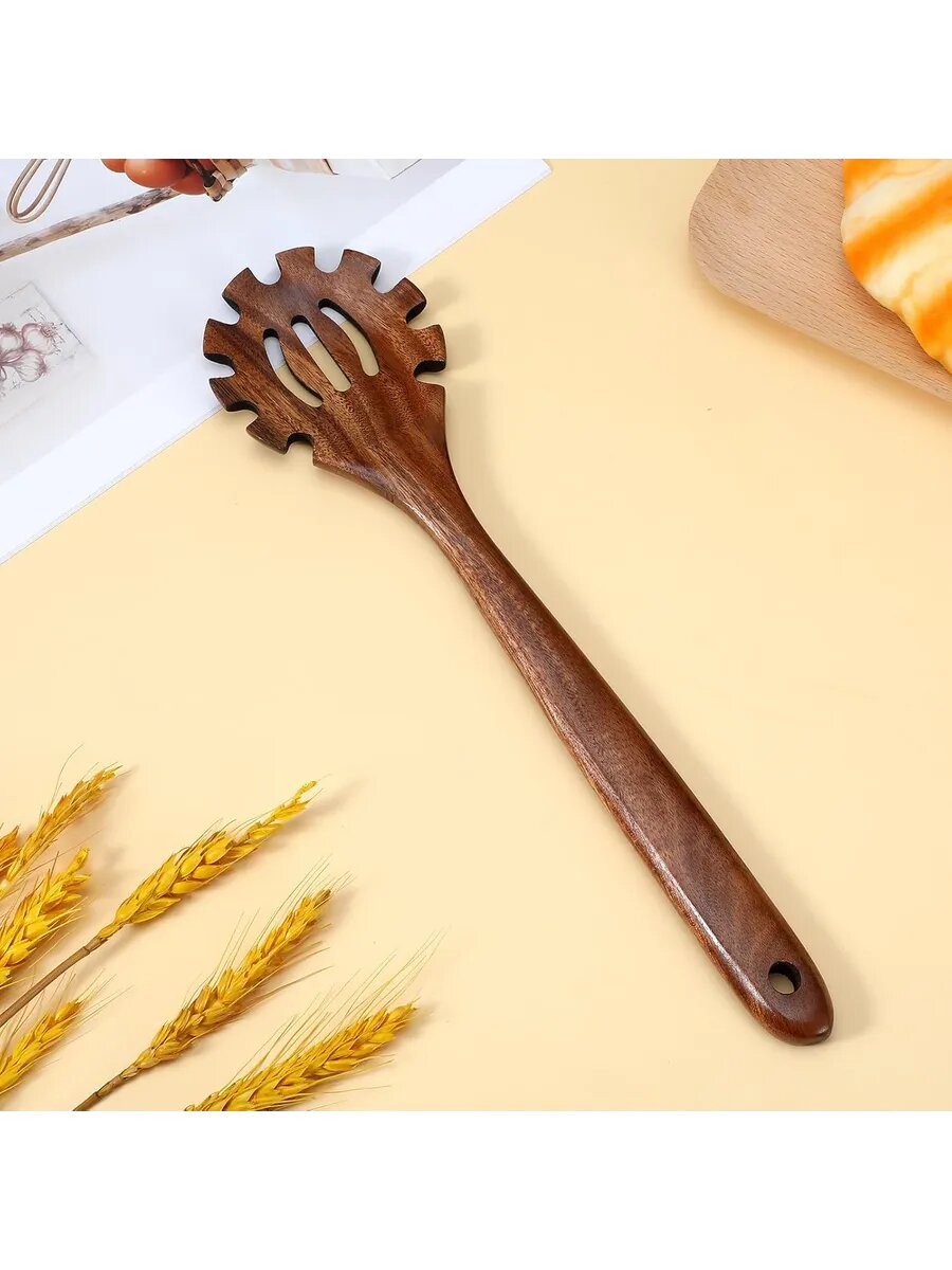 Деревянная ложка для пасты 32 см, сервировочная вилка и лопа