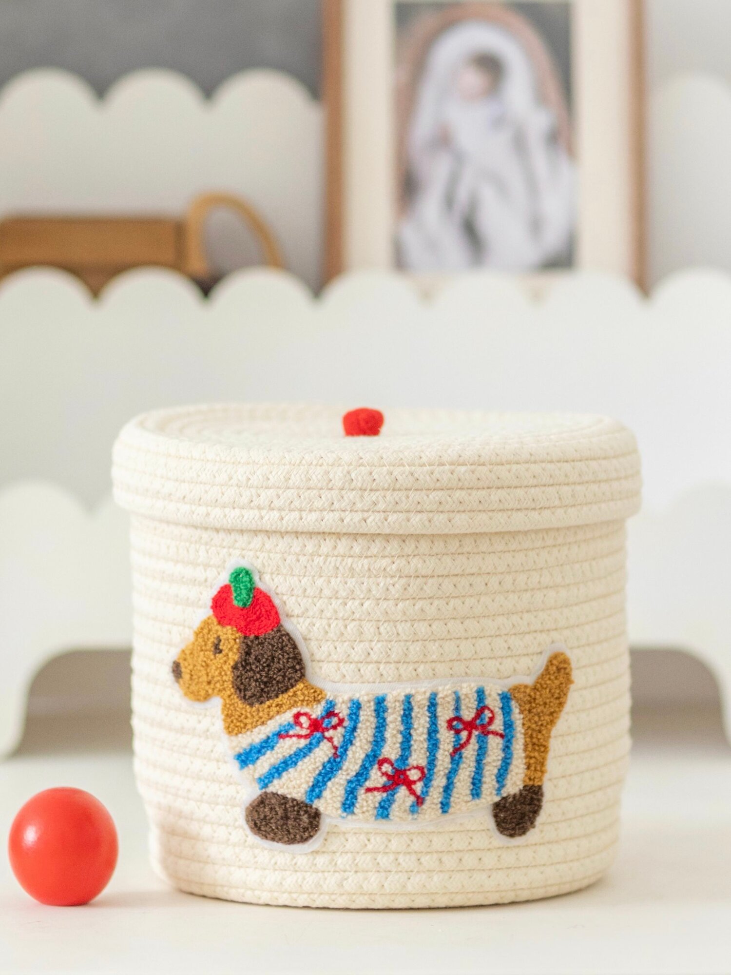 Плетеная корзина для хранения игрушек с крышкой