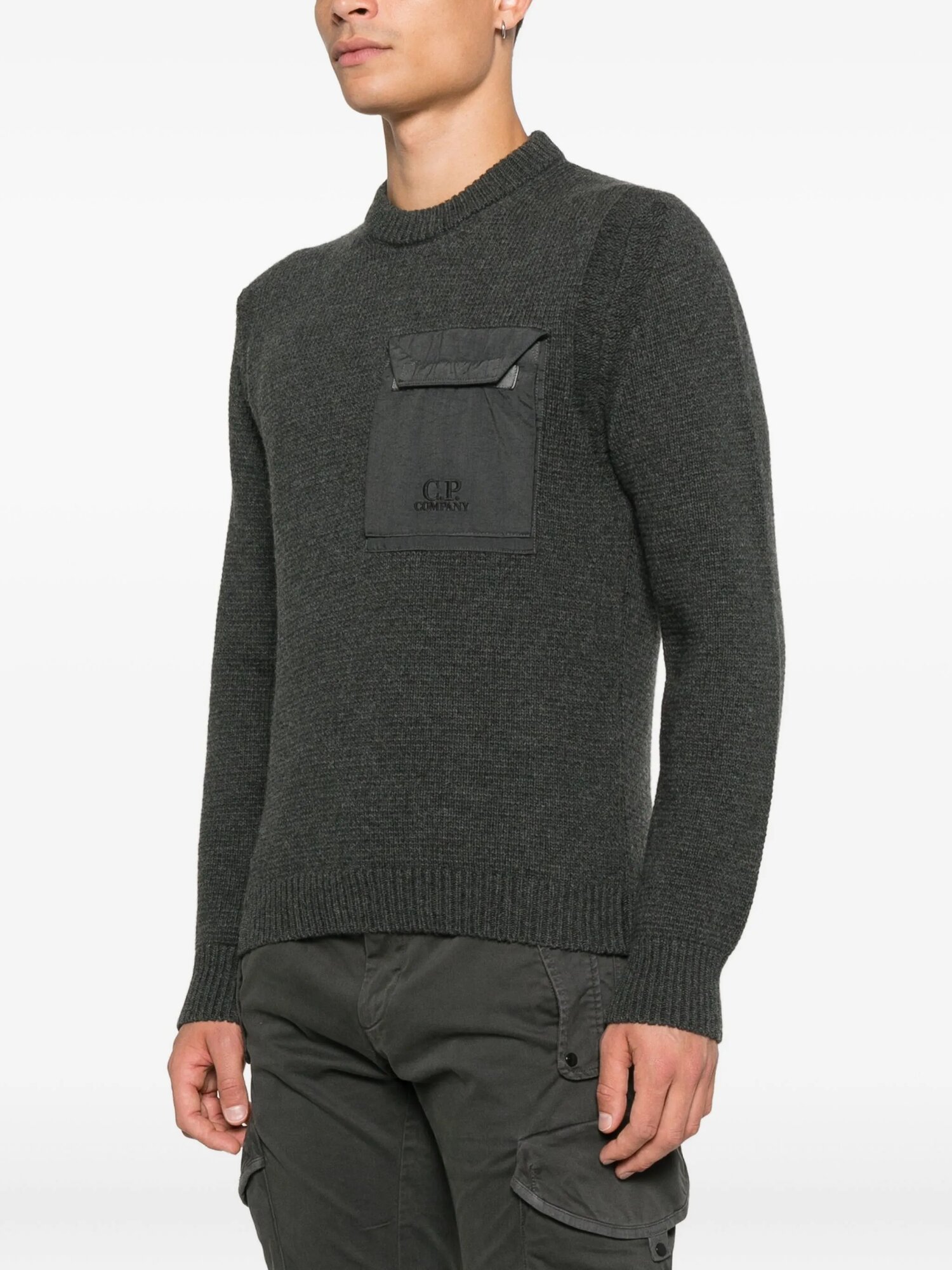 Свитер C.P. COMPANY Chest-pocket crew-neck sweater, размер S, , серый — фото 1