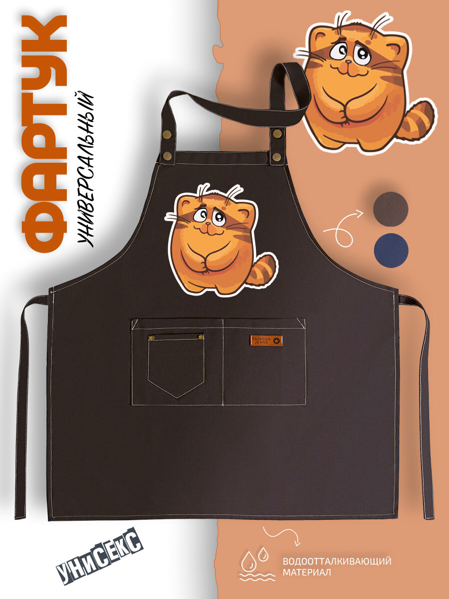 Фартук кухонный с милым Манулом универсальный с принтом поварской
