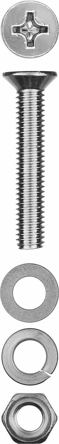 Винт с гайкой и шайбами ЗУБР DIN 965, M6 x 40 мм, цинк, 8 штук 303456-06-040